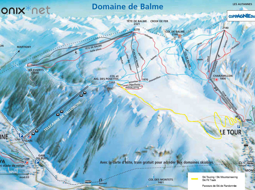 Ski Touring track in Le Tour Balme Ski Resort, via the Aiguillette des ...